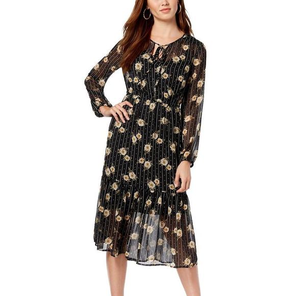 Maison Jules | Dresses | Maison Jules Floralprint Midi Dress Black ...